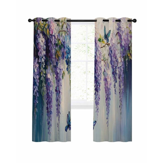 Butterfly Floral Blackout Curtains 45 Inch Length Purple Flower Spring ...
