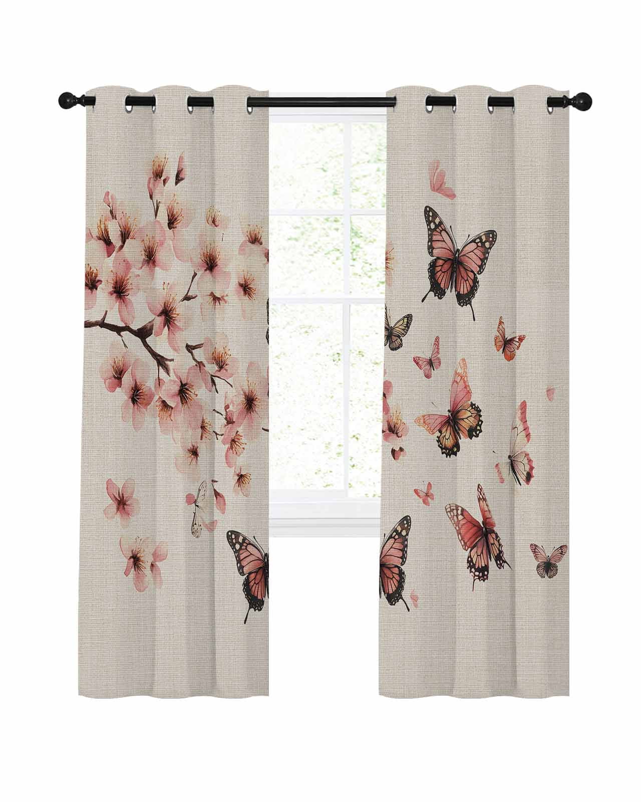 Butterfly Floral Blackout Curtains 96 Inch Length Watercolor Pink ...
