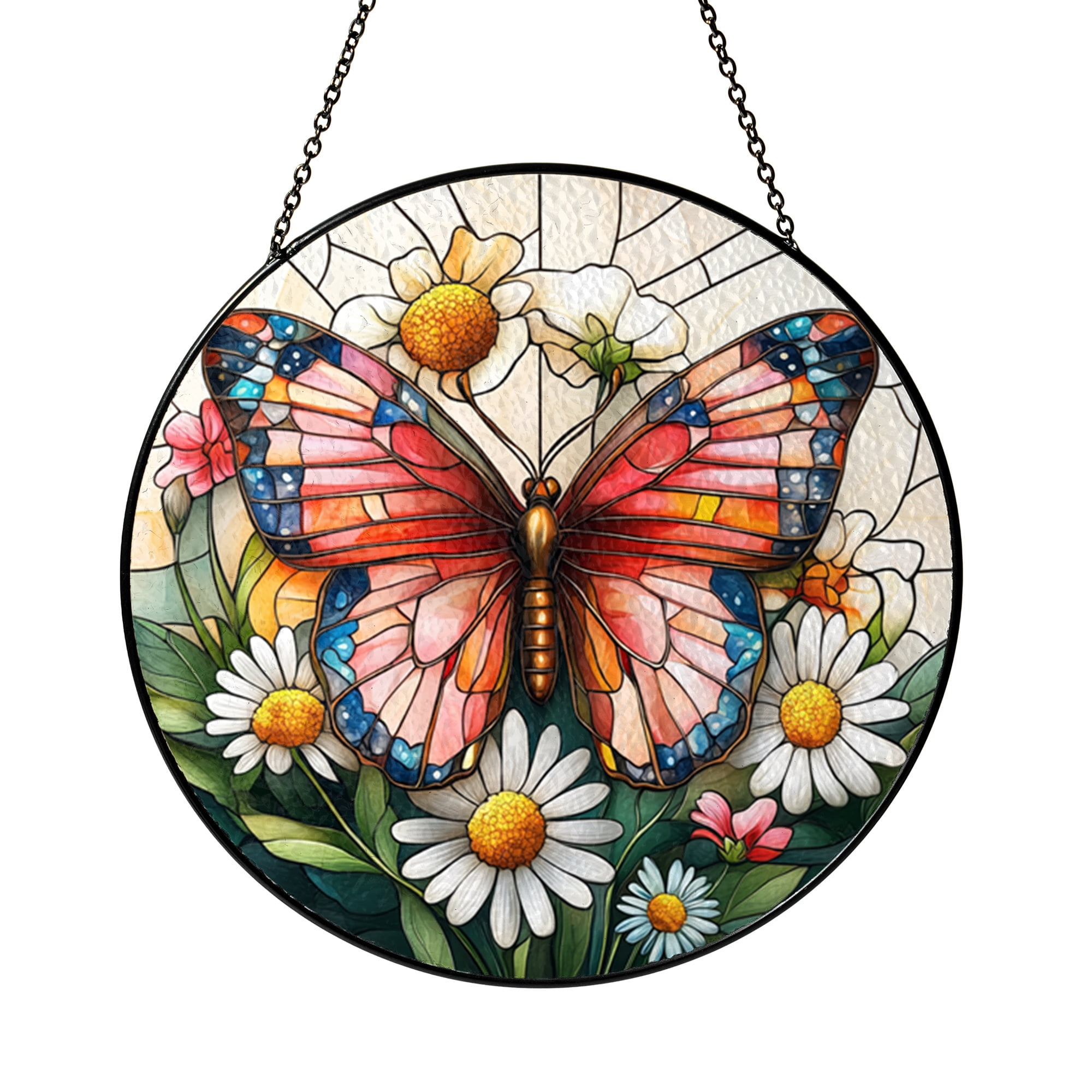 Butterfly Floral Boho Stained Glass Window Hanging, Decorative Nature ...