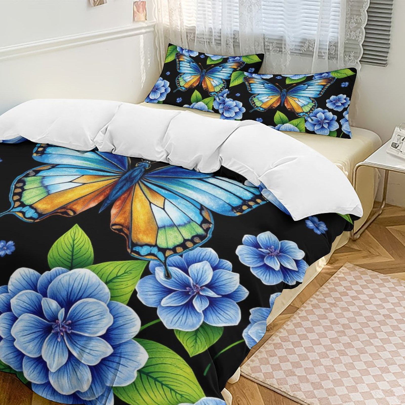 Butterfly Floral Design Bedding Comforter Set Quilt Bedding Set with 1 ...