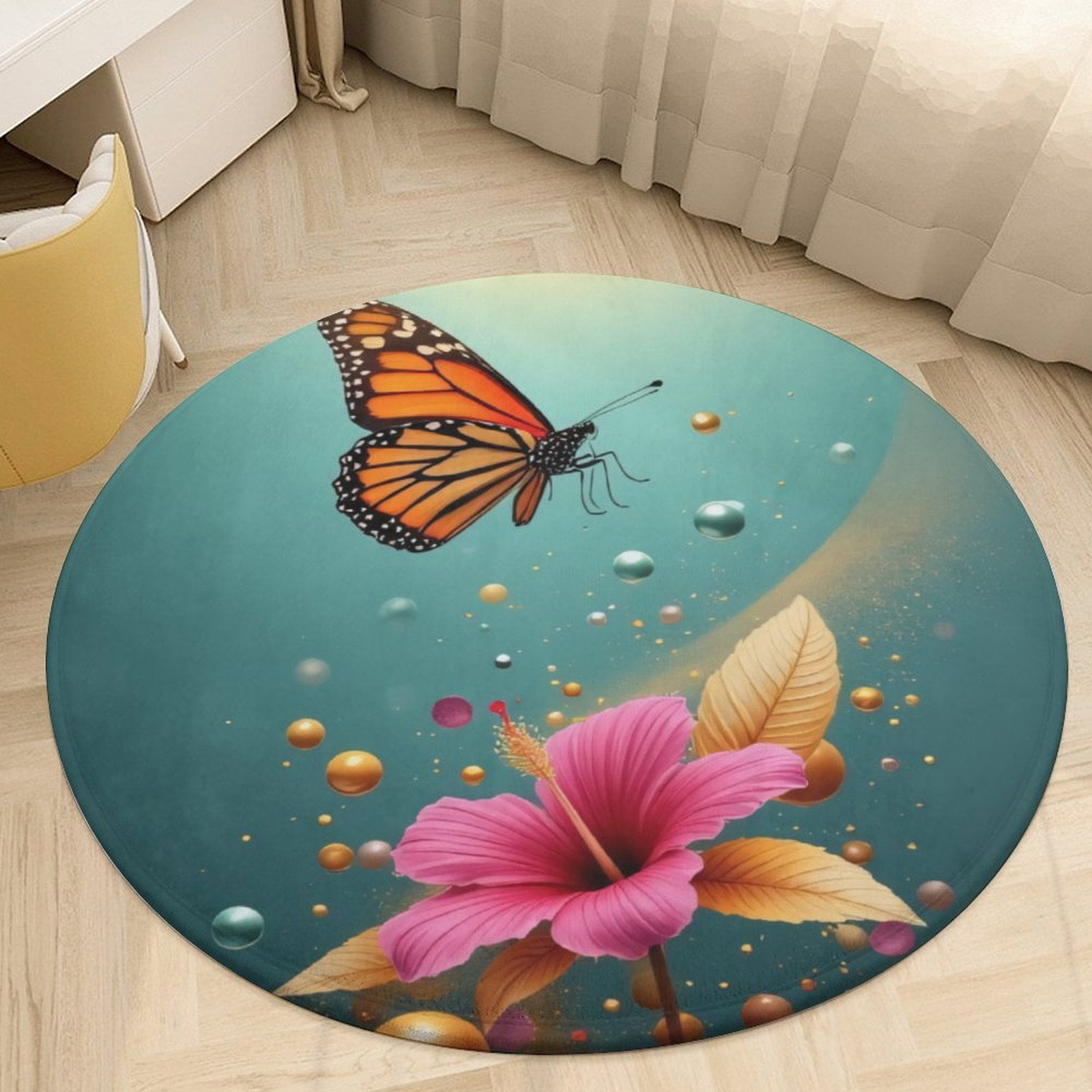 Butterfly Floral Fantasy Round Area Rugs for Bedroom Living Room, 5FT ...