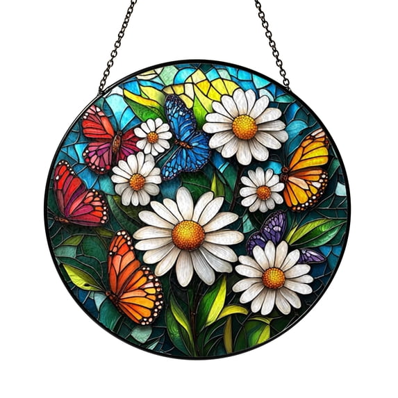 Butterfly Floral Faux Stained Glass Window Hanging - Walmart.com