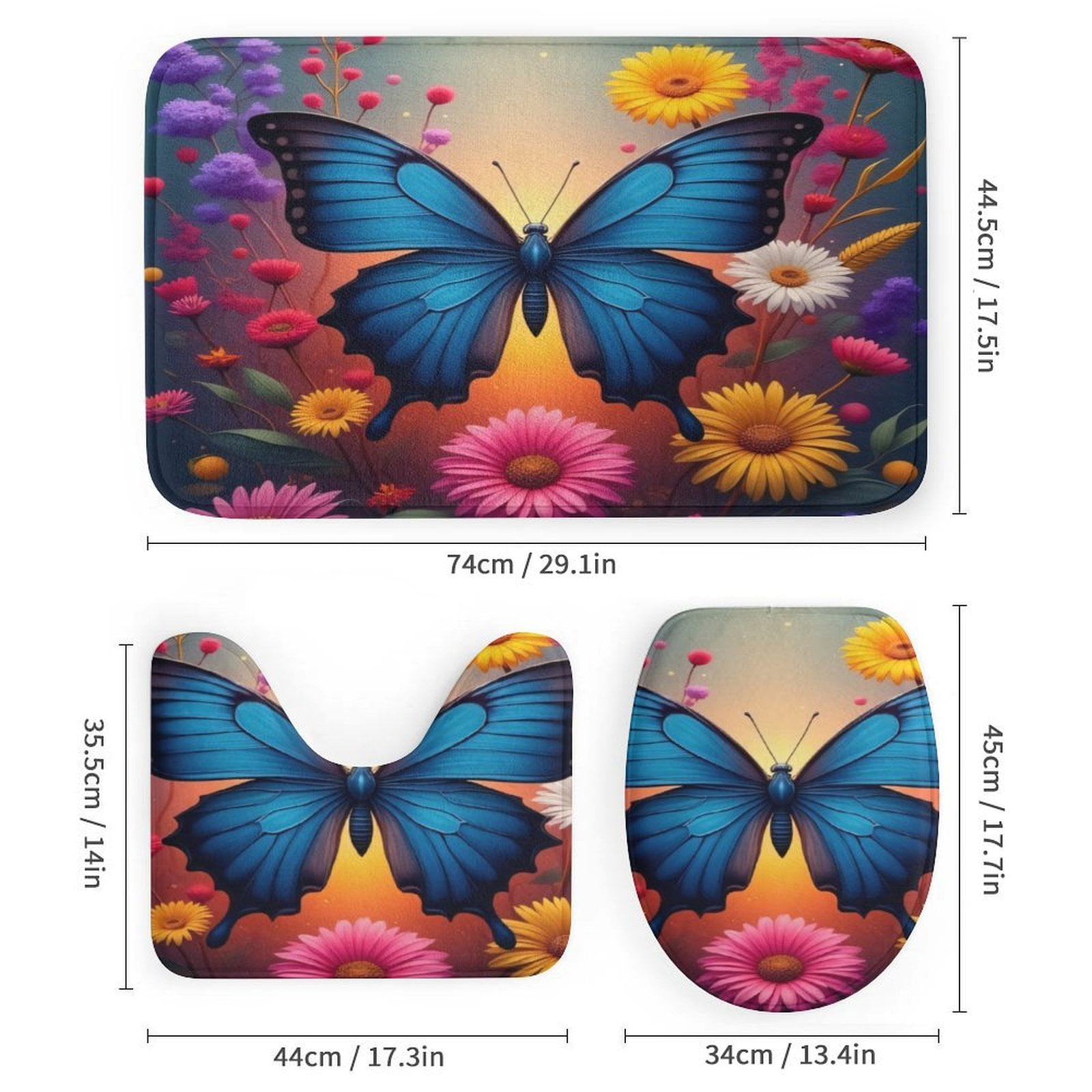 Butterfly Floral Garden Bathroom Mats Sets 3 Piece, Bath Mat Earth ...