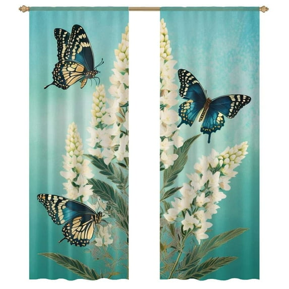 Butterfly Floral Garden Tulle Curtains For Living Room Chiffon Sheer ...