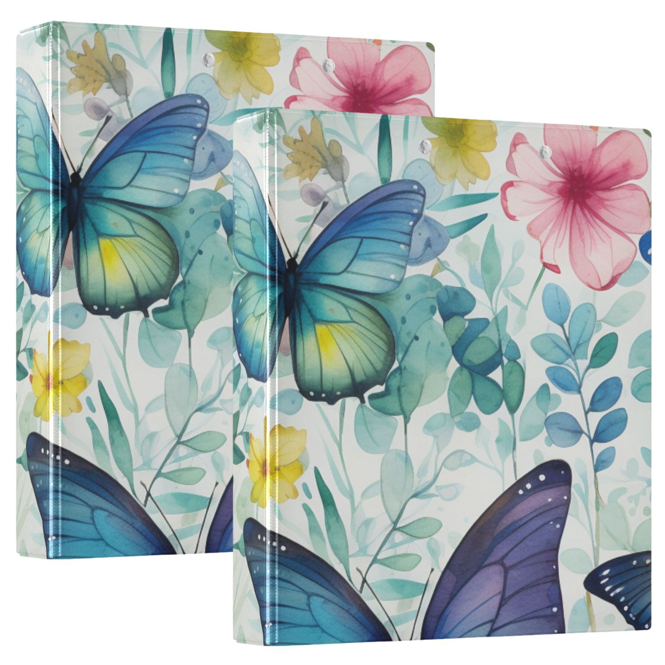 Butterfly Floral Hardcover 3 Ring Binder 1.5 inch Round Rings with ...
