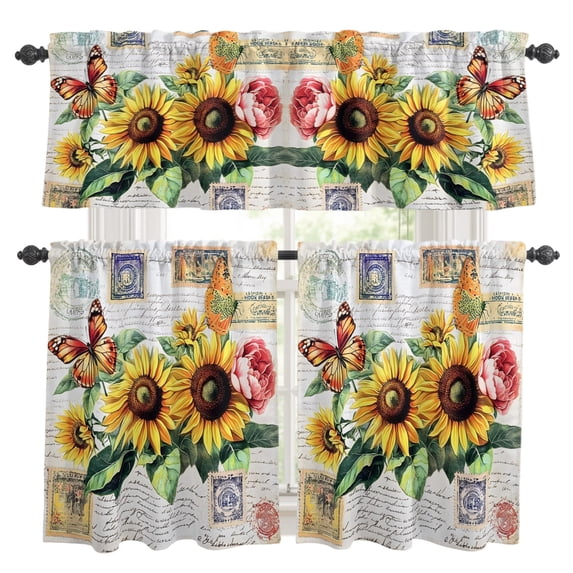 Butterfly Floral Kitchen Curtains Set for Windows, Vintage Yellow ...