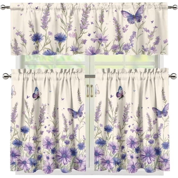 Butterfly Floral Kitchen Curtains Sets for Windows 3 Piece Purple ...