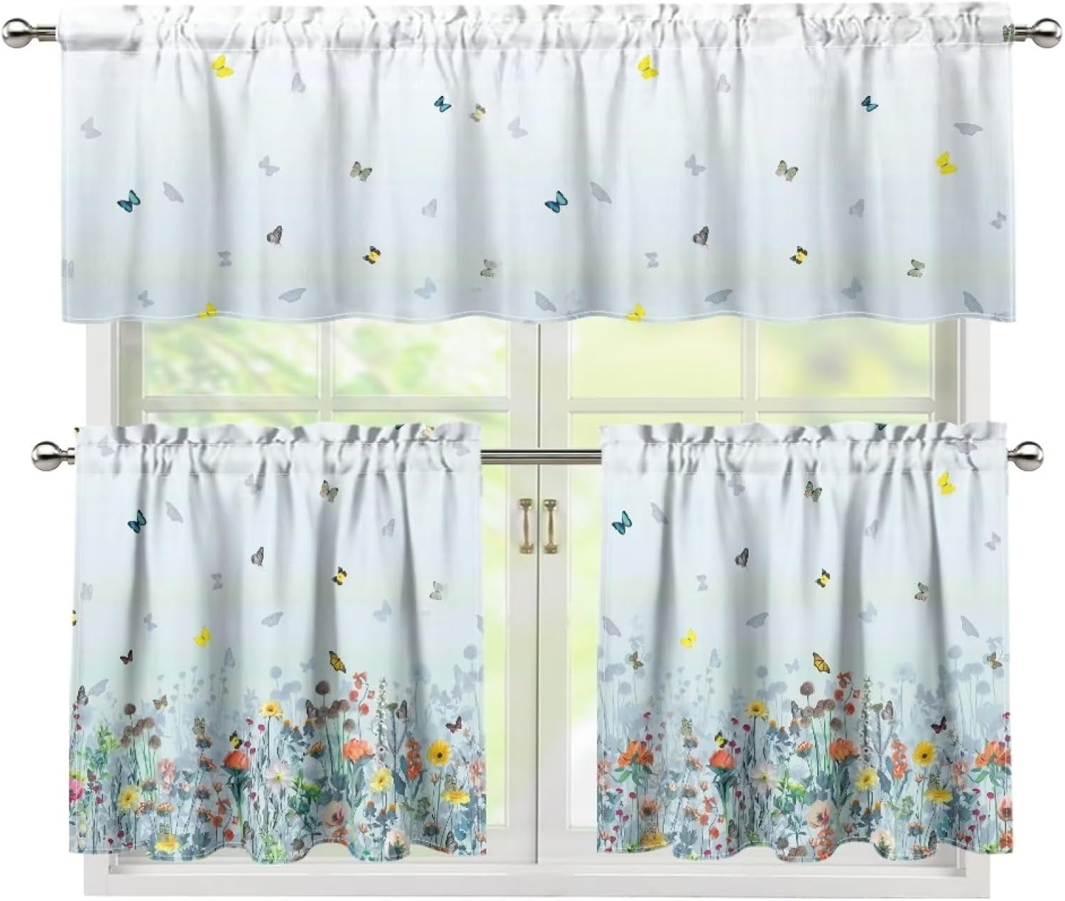 Butterfly Floral Kitchen Curtains Sets for Windows Rod Pocket Window ...