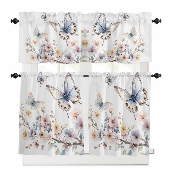 Butterfly Floral Kitchen Curtains Valances and Tiers Set of 3 ...
