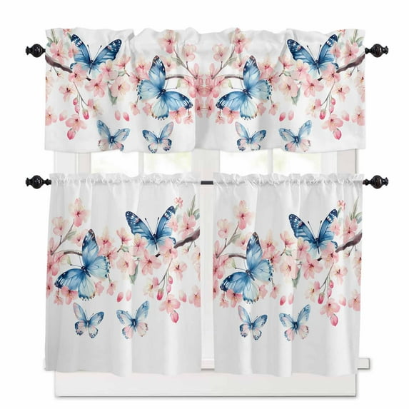 Butterfly Floral Kitchen Curtains Valances and Tiers Set of 3 ...