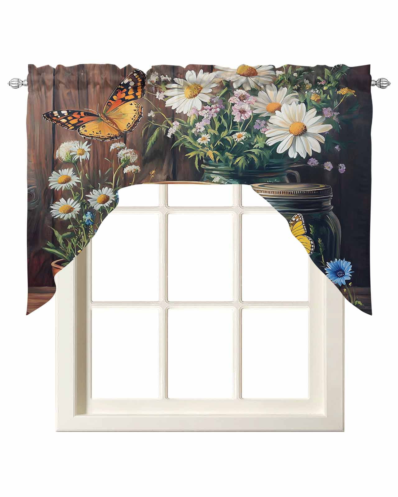 Butterfly Floral Kitchen Swag Valances for Windows, Country Daisy ...