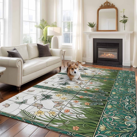 Butterfly Floral Large Area Rugs 8x10 ft Retro Dragonfly Butterfly ...