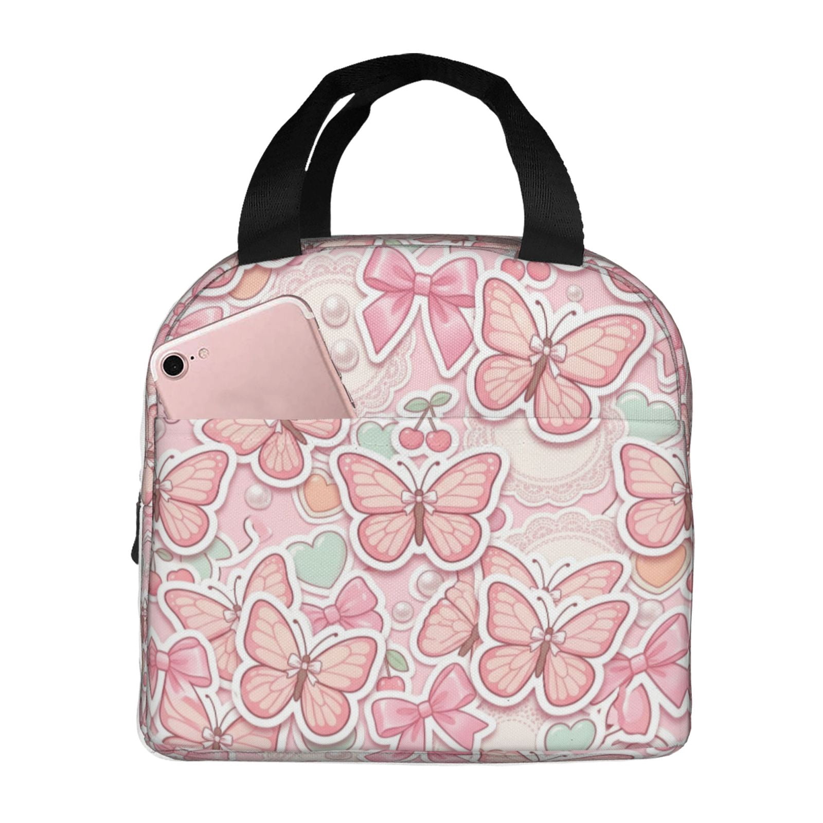 Butterfly Floral Lunch Bag For Women,Reusable Insulated Lunch Box For ...