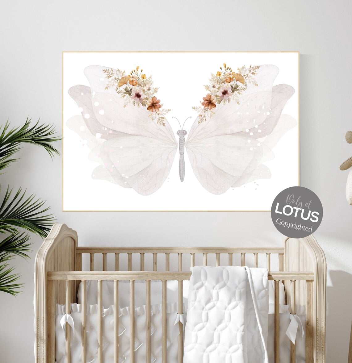 Butterfly Floral Nursery Print, Beige Boho Decor, Unframed Paper Poster ...
