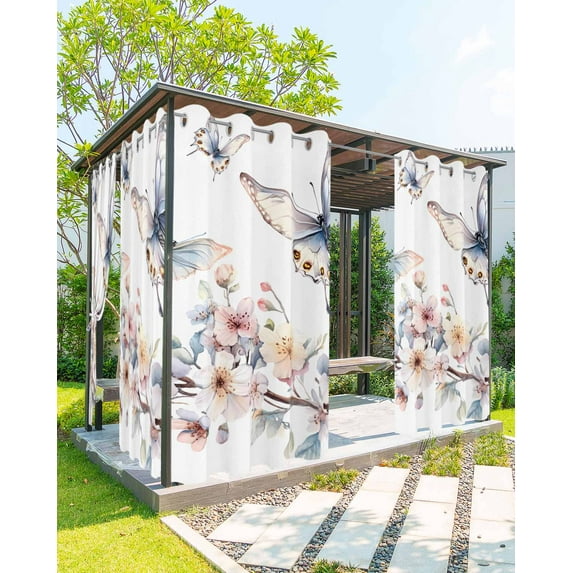Butterfly Floral Outdoor Curtains for Patio, Watercolor Colorful ...