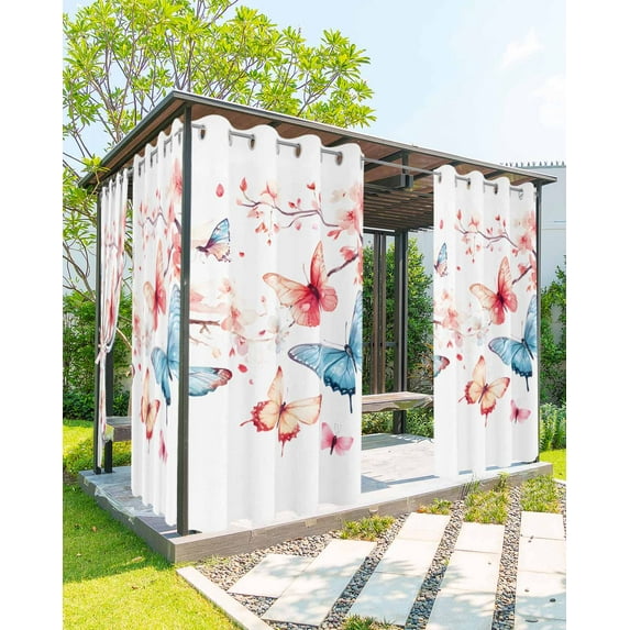 Butterfly Floral Outdoor Curtains for Patio, Watercolor Pink Red Blue ...