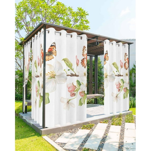Butterfly Floral Outdoor Curtains for Patio, Watercolor White Pink ...