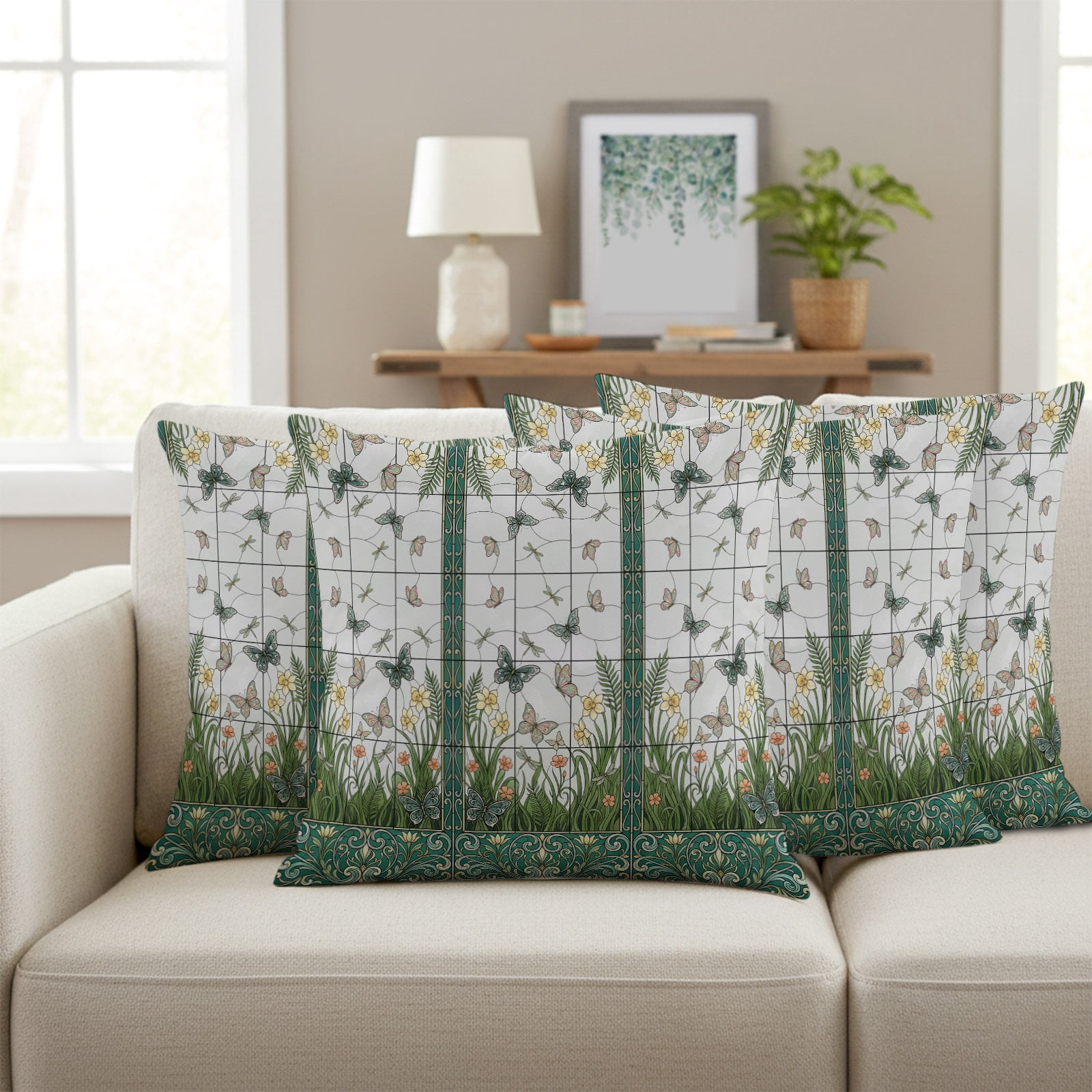 Butterfly Floral Pillow Covers Set of 4, Retro Dragonfly Butterfly ...
