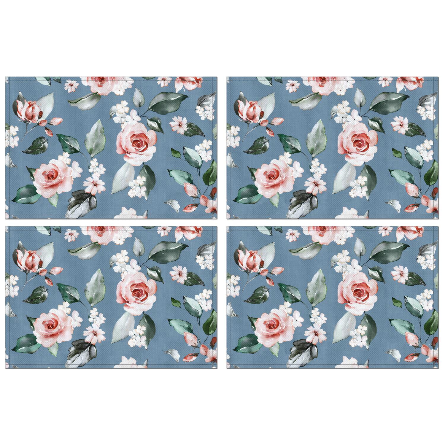 Butterfly Floral Placemats Set of 4, Heat Resistant Wrinkle Free Flax ...