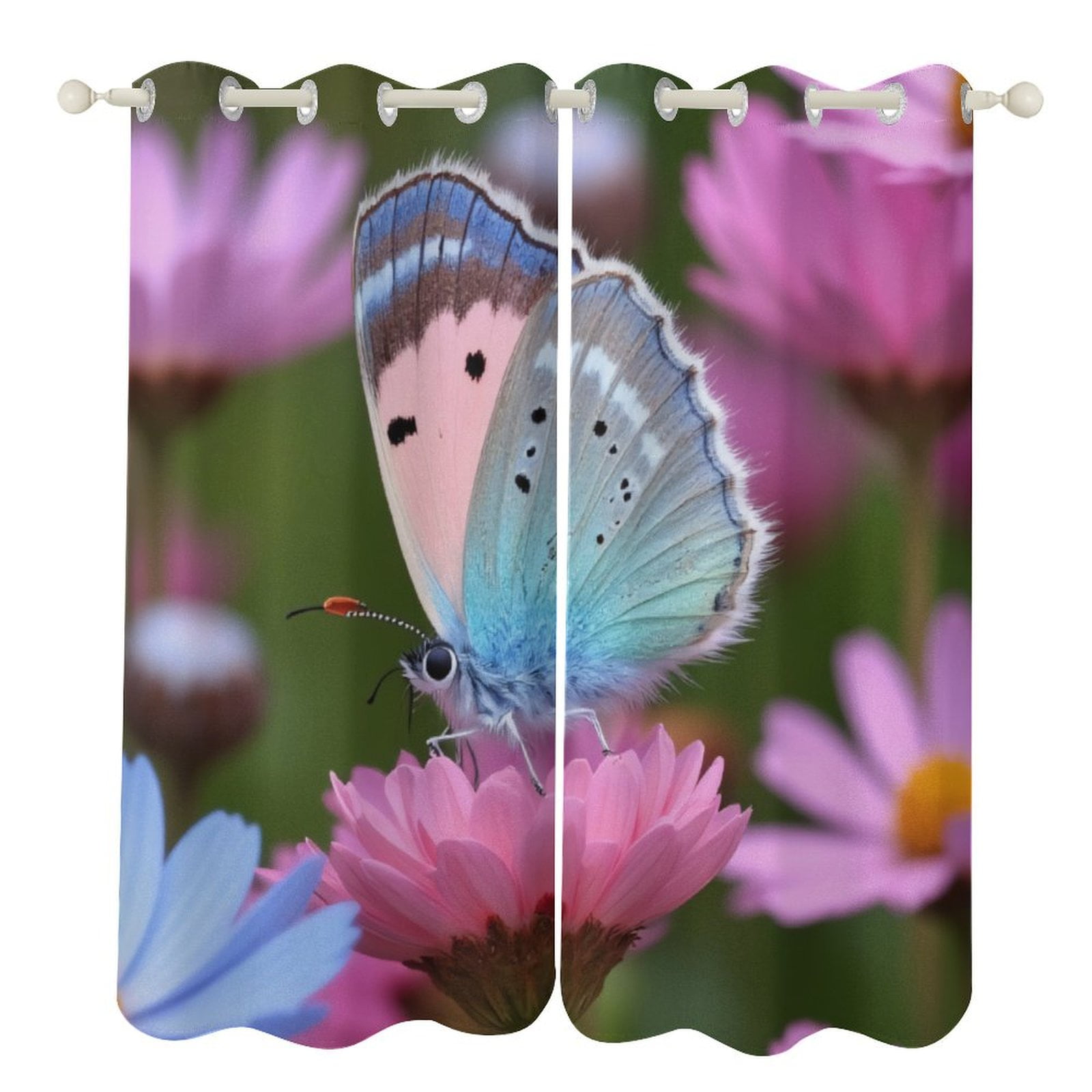 Butterfly Floral Print-1 2 Panels Curtains for Bedroom Living Room ...