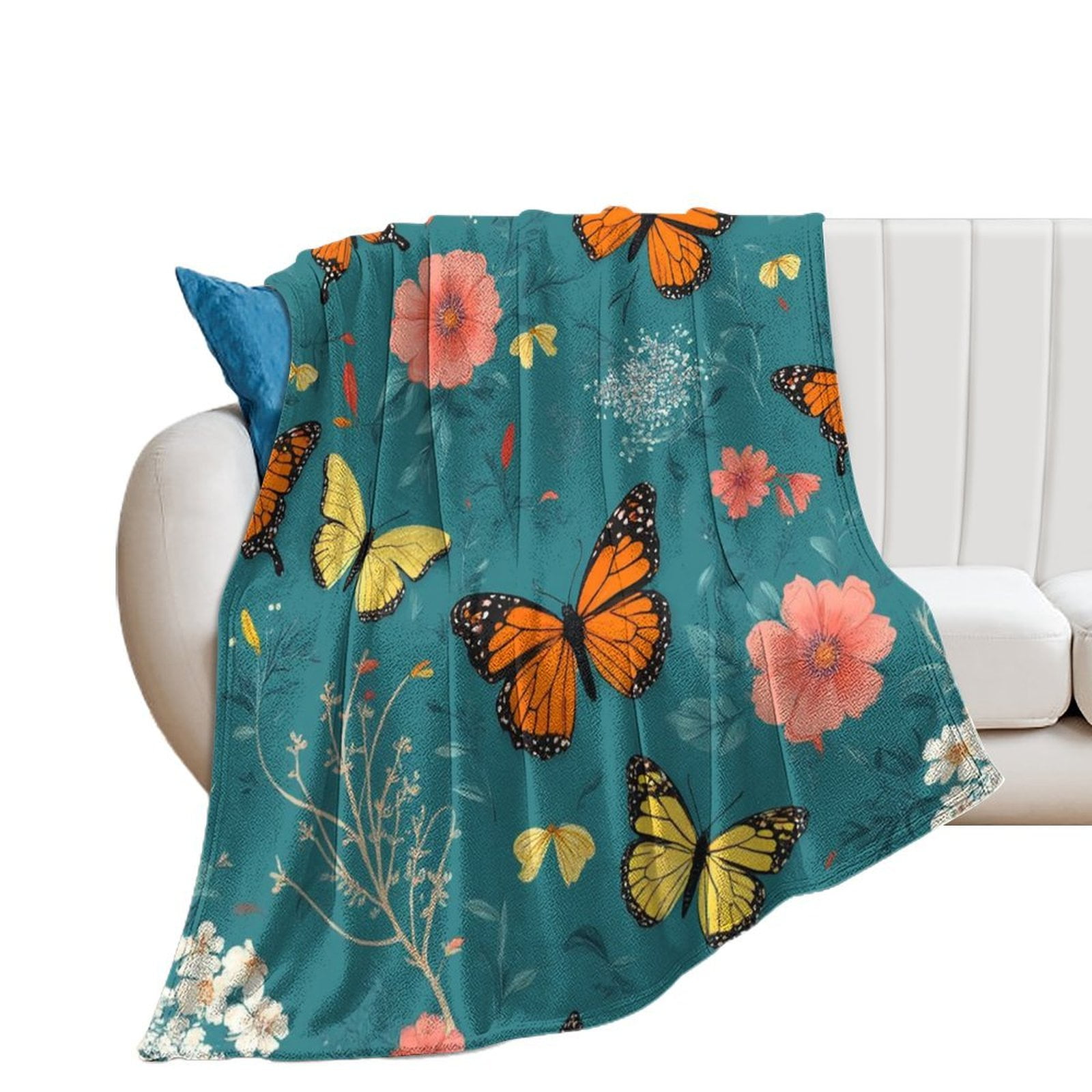 Butterfly Floral Print Throws Blankets for Sofa Bed Winter Plush Warm ...