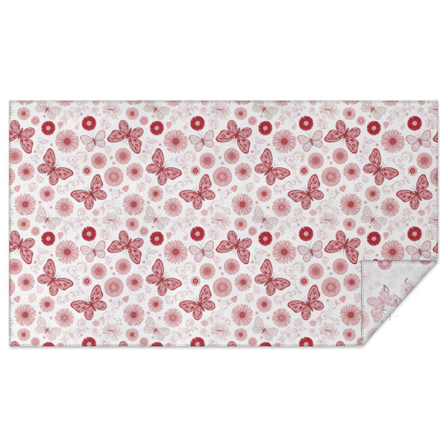 Butterfly Floral Red White Pattern Rectangular Tablecloth 60x102 Inch ...