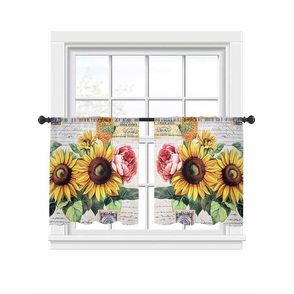 Butterfly Floral Sheer Curtains 2 Panels Set Vintage Yellow Sunflower ...