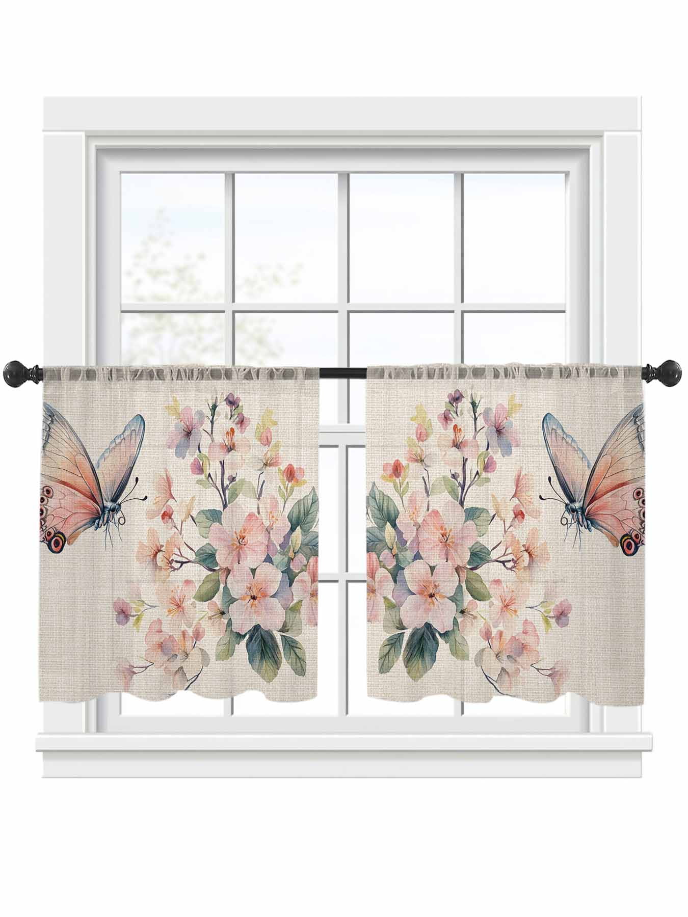 Butterfly Floral Sheer Curtains 2 Panels Set Watercolor Pink Brown ...
