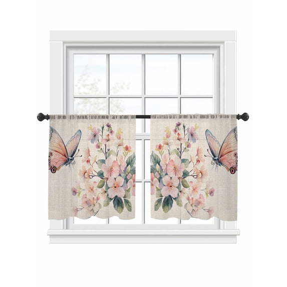 Butterfly Floral Sheer Curtains 2 Panels Set Watercolor Pink Brown ...