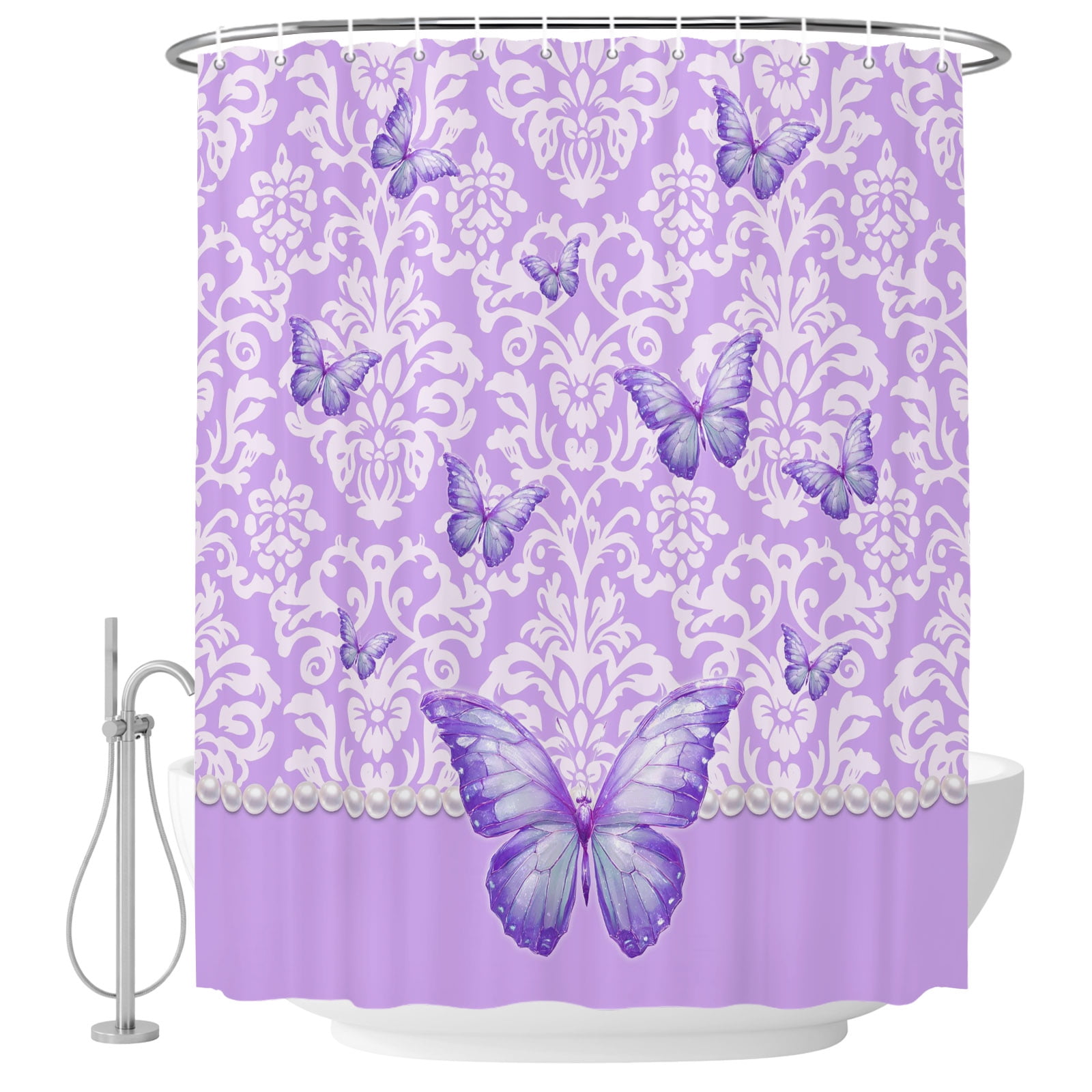 Butterfly Floral Shower Curtain for Bathroom, Purple Floral Texture ...