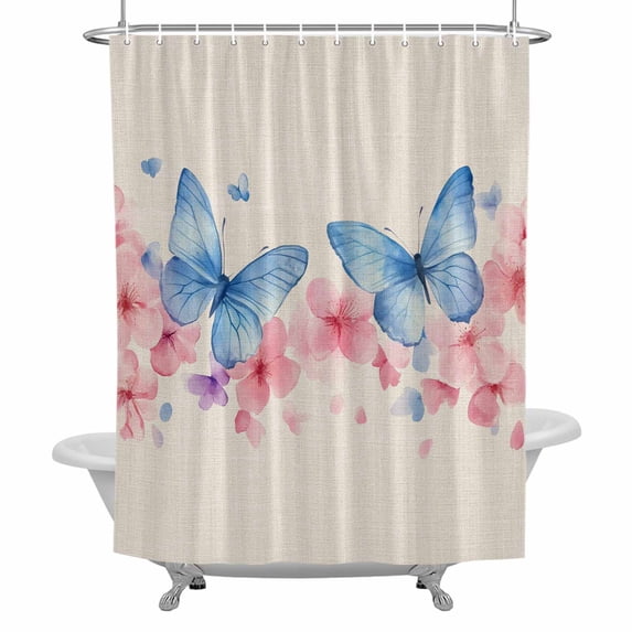 Butterfly Floral Shower Curtain for Bathroom, Watercolor Blue Pink ...