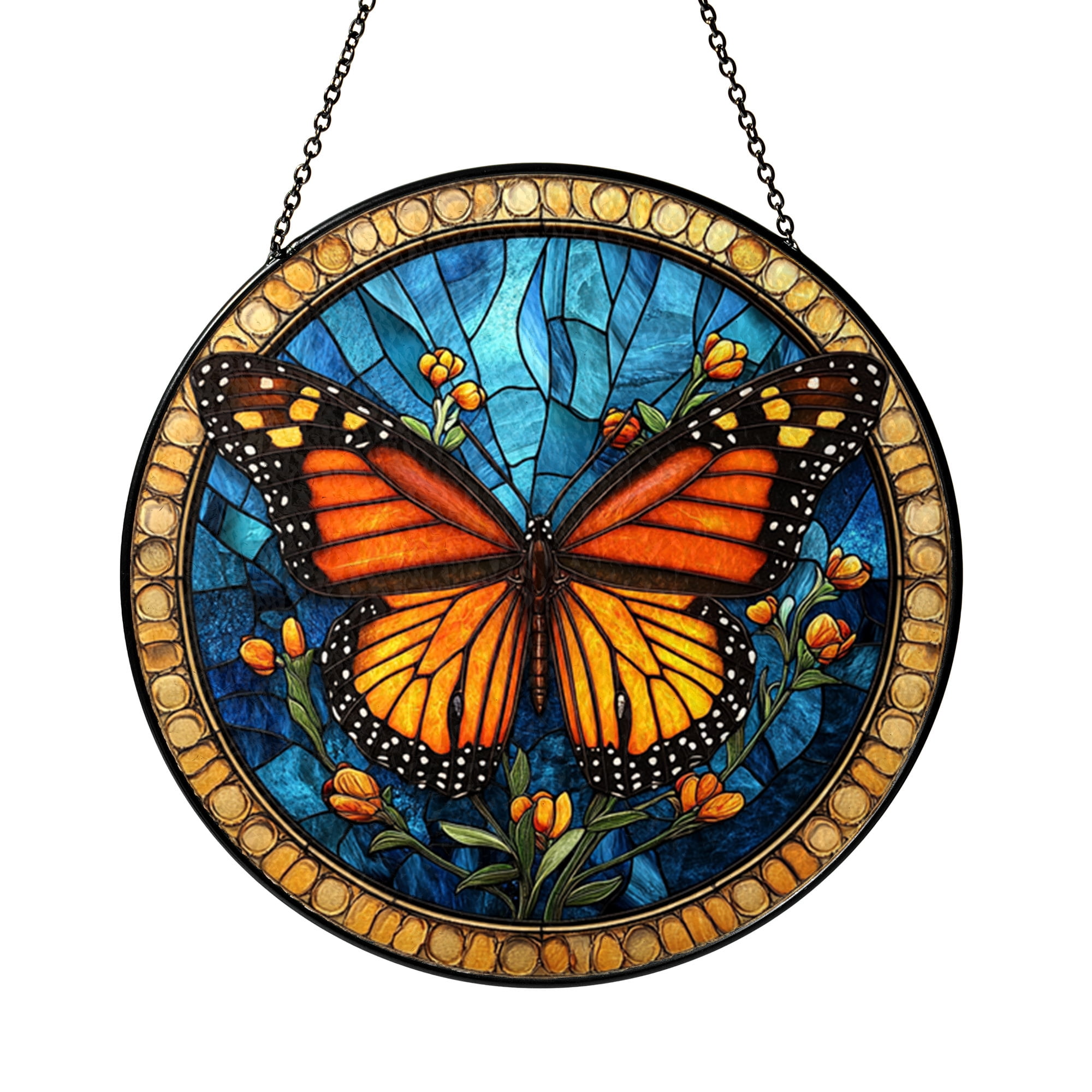Butterfly Floral Stained Glass Style Suncatcher for Decorative Window ...