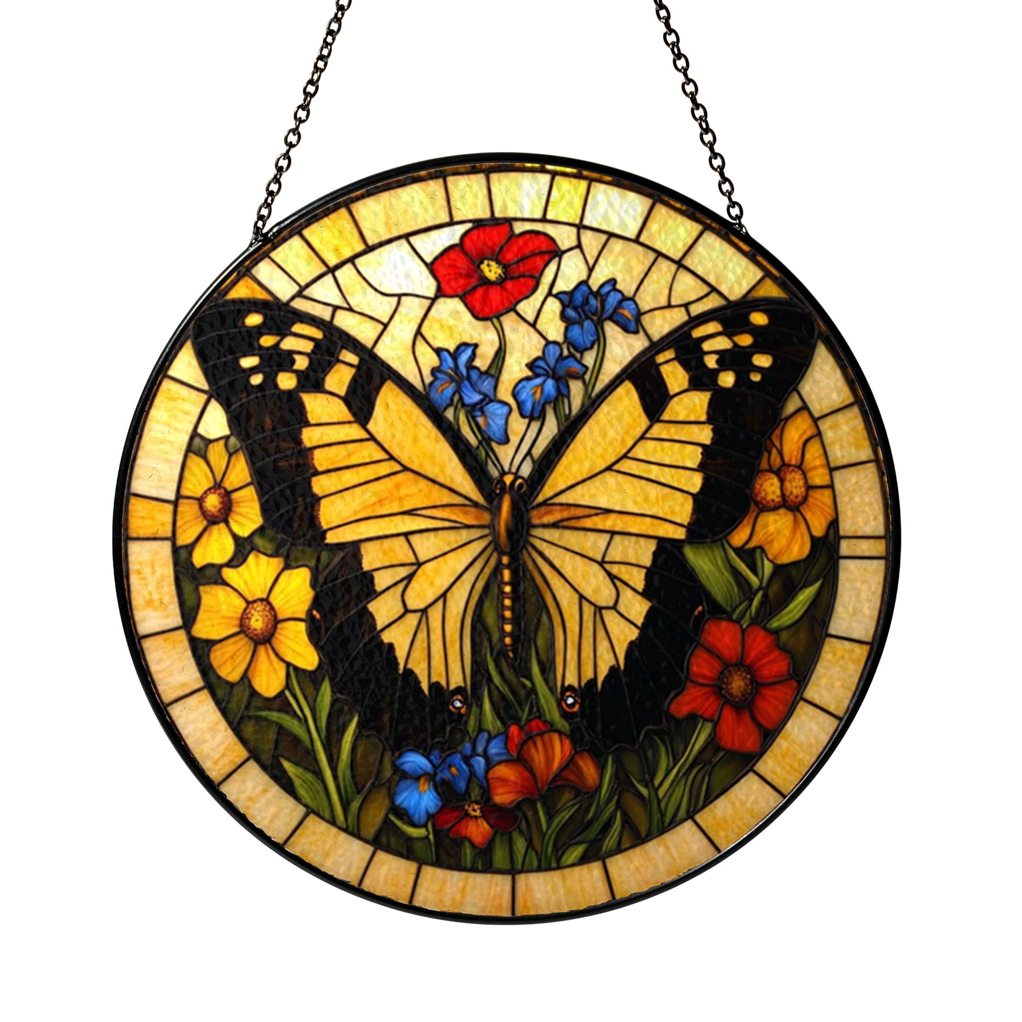 Butterfly Floral Stained Glass Suncatcher, Decorative Window Hanging ...