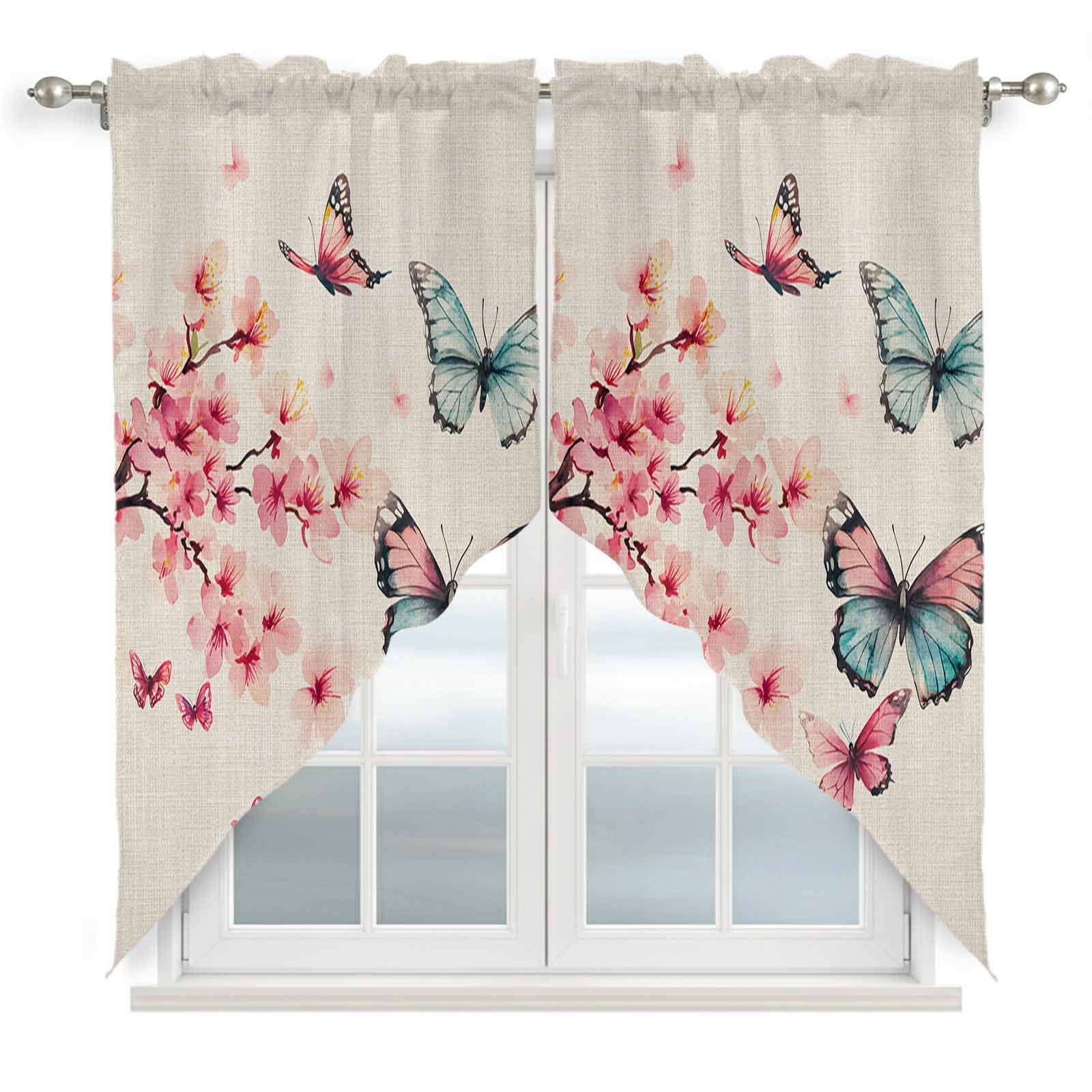 Butterfly Floral Swag Curtain Valance for Window 2 Panels Watercolor ...