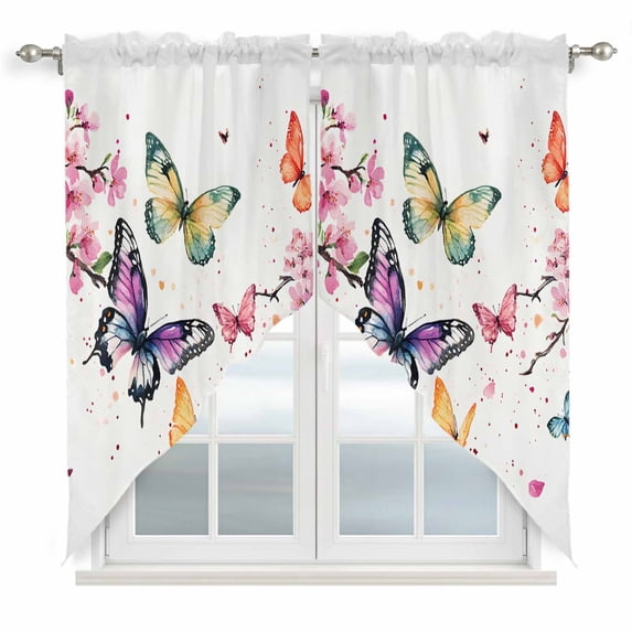 Butterfly Floral Swag Curtain Valance for Window 2 Panels Watercolor ...