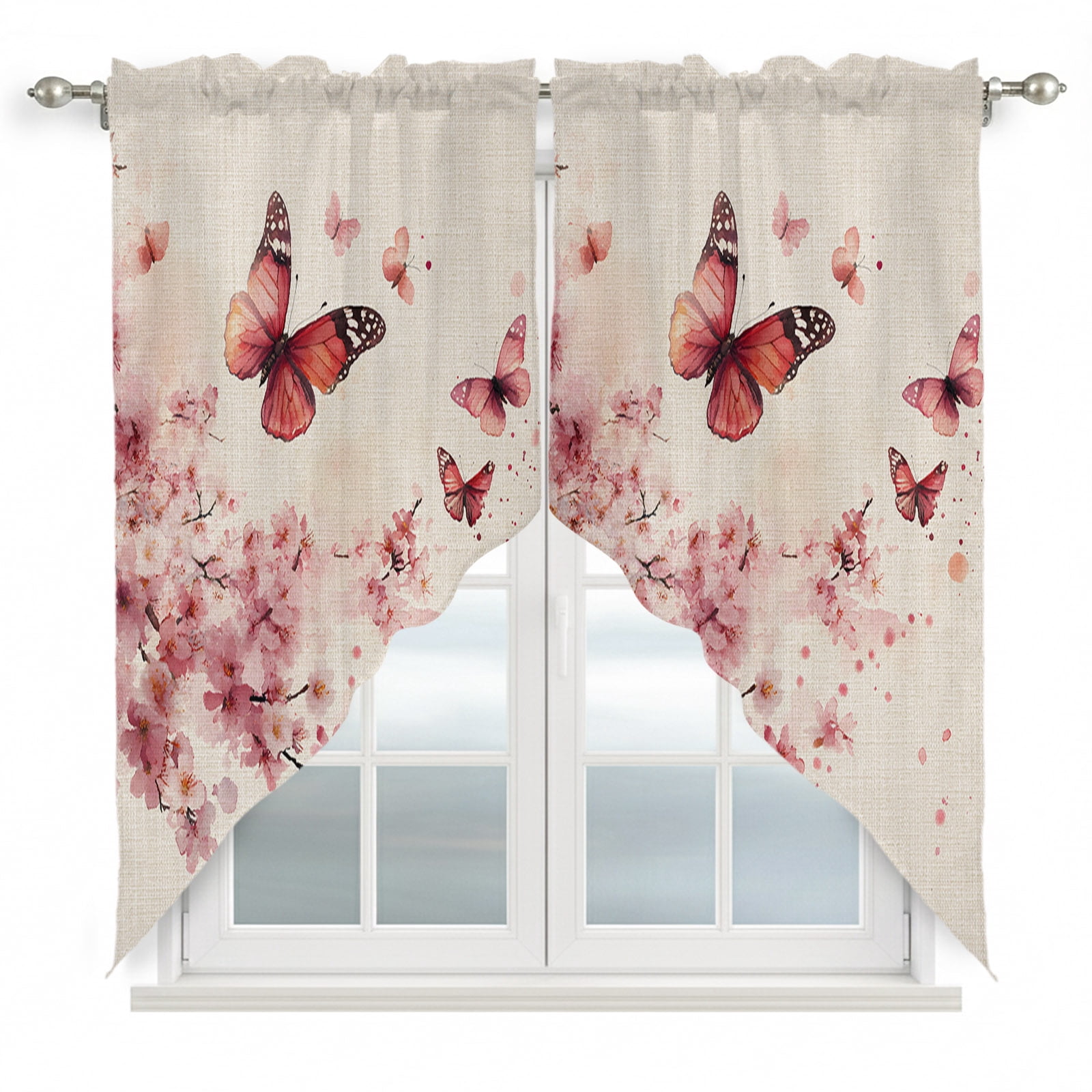 Butterfly Floral Swag Curtain Valance for Window 2 Panels Watercolor ...