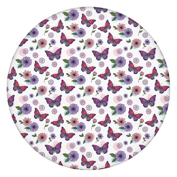 Butterfly Floral Swirl White Pattern Round Elastic Tablecloth, 45-52 ...