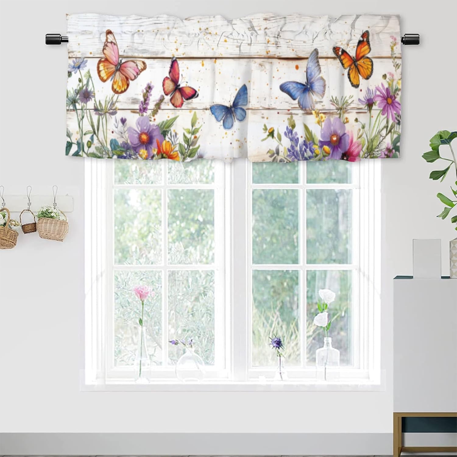 Butterfly Floral Thermal Insulated Window Valance, Country, Rustic ...