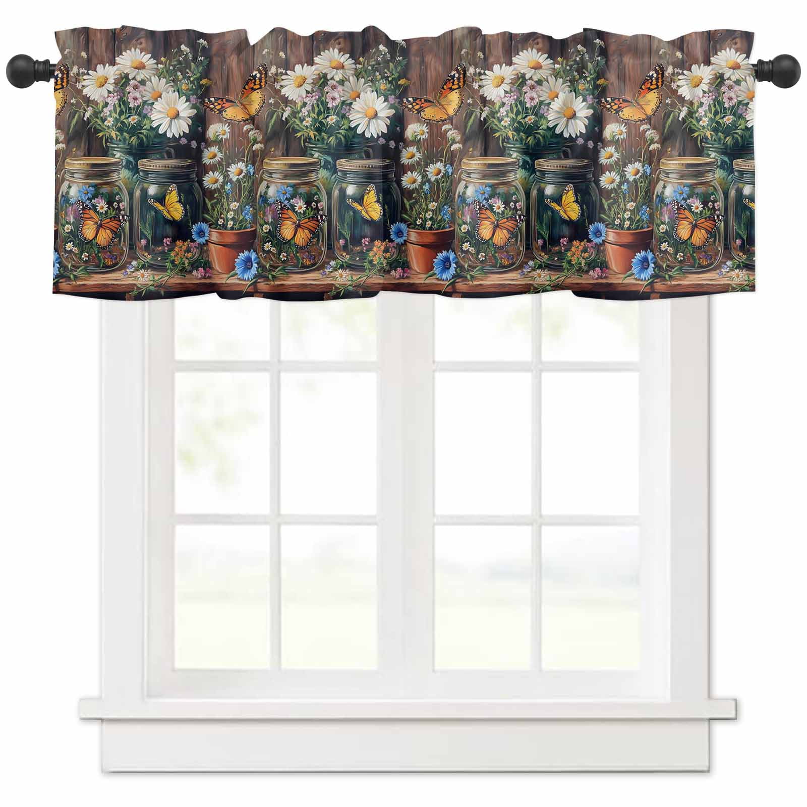 Butterfly Floral Valances for Windows Farmhouse Kitchen Curtains ...