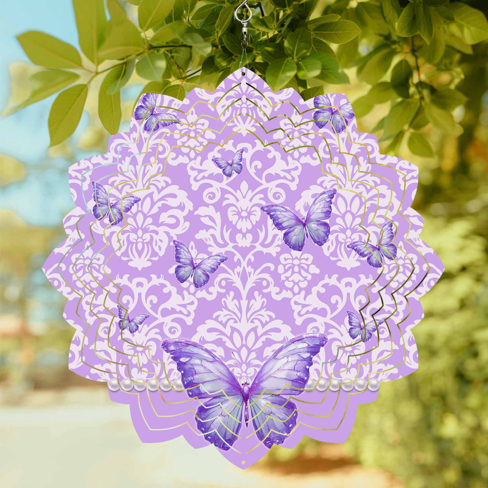 Butterfly Floral Wind Spinner for Garden Yard 12In, Purple Floral ...