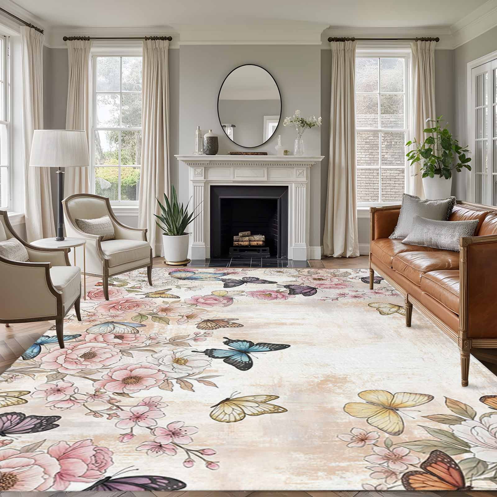 Butterfly Flower 6'x9' Rug for Dining Room Table and Chair Setup ...