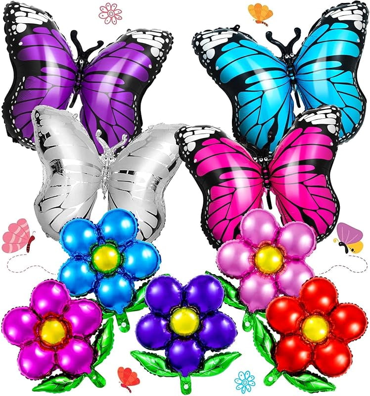 Butterfly Flower Balloons, 9 Pcs Huge Colorful Butterfly Balloons and ...