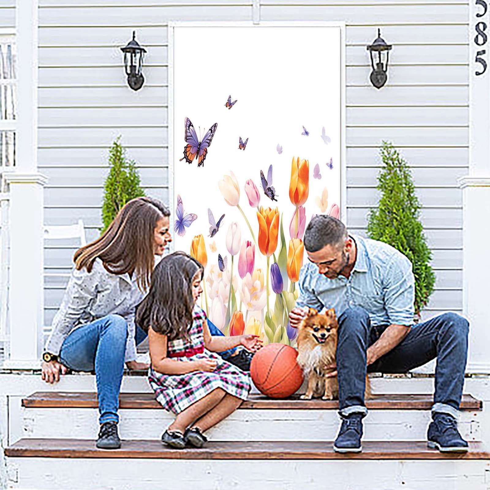 Butterfly Flower Banner Porch Open Flags with Pole Yard Flag Poles ...