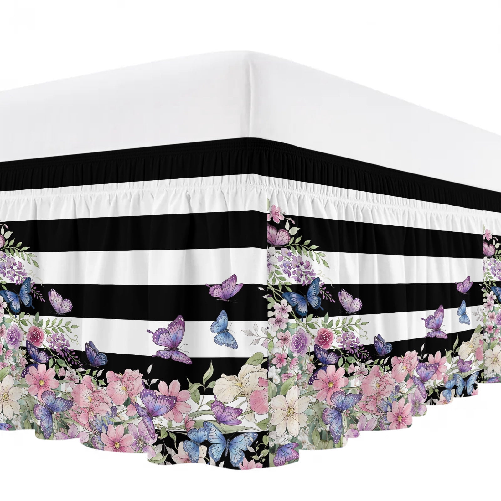 Butterfly Flower Bed Skirt California King Size 18 Inch Drop ...