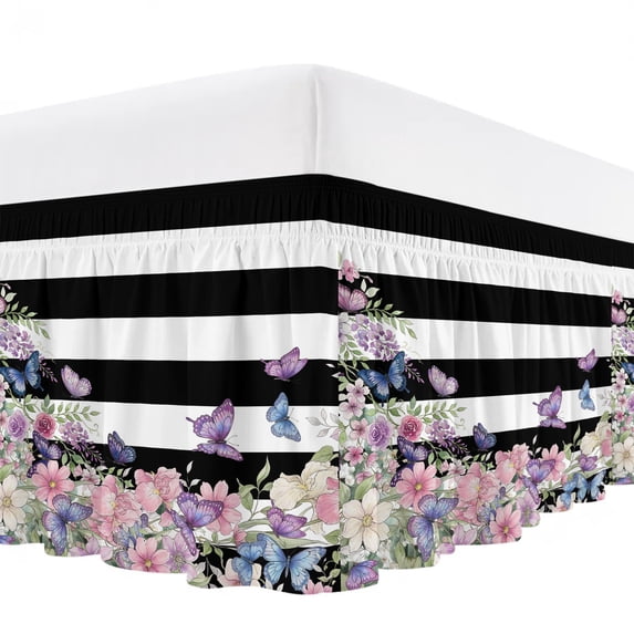 Butterfly Flower Bed Skirt California King Size 18 Inch Drop ...