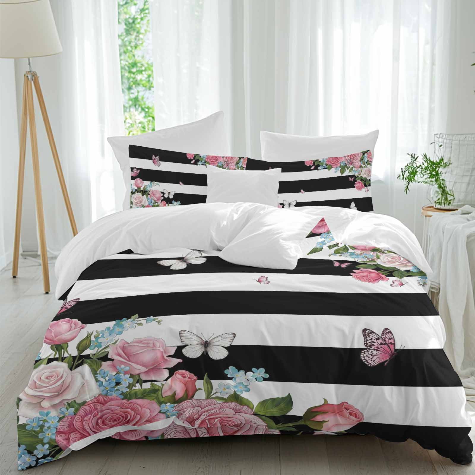 Butterfly Flower Bedding Duvet Cover Set Twin Size 4 Pieces, Watercolor ...