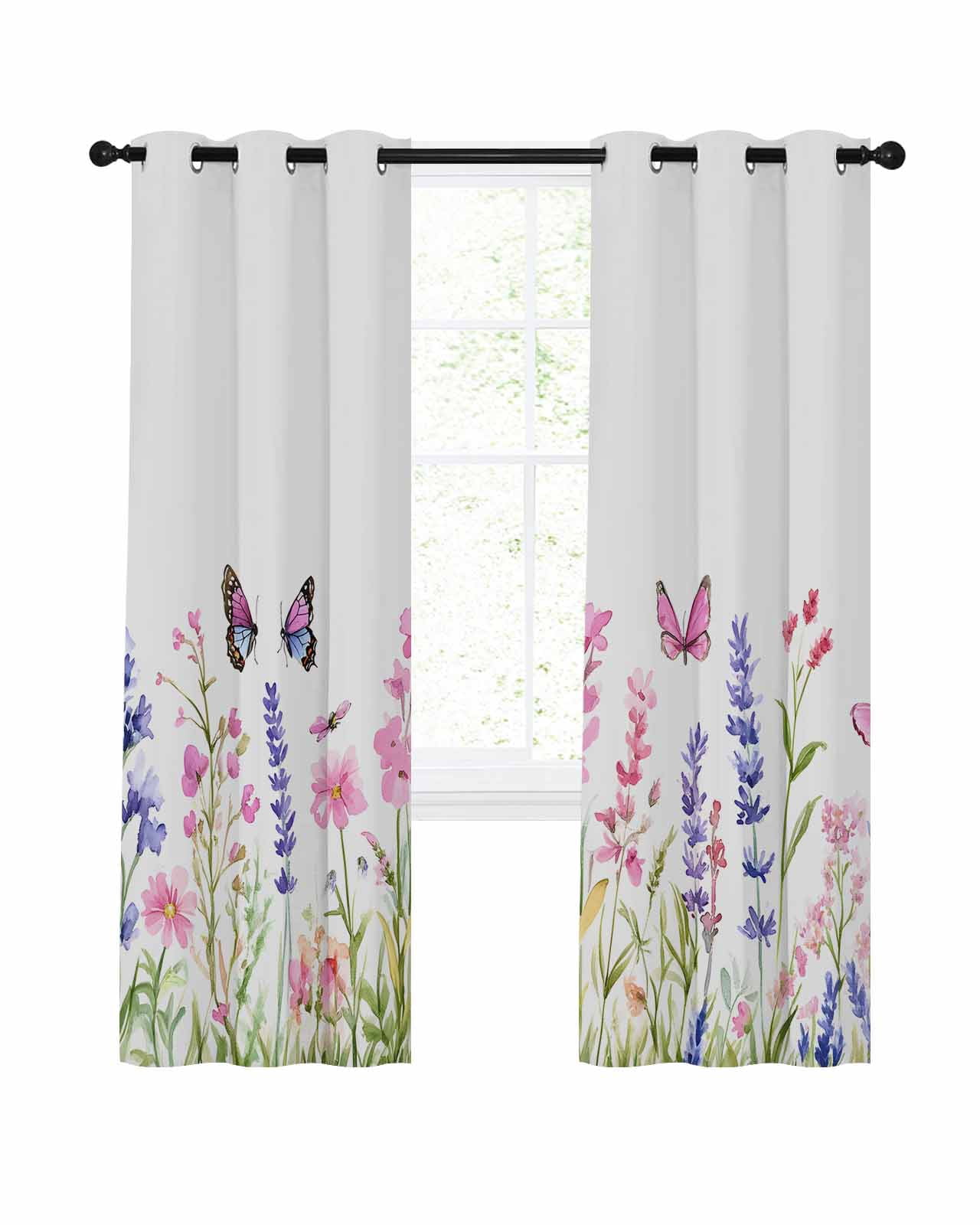 Butterfly Flower Blackout Curtains 84 Inch Length Spring Pink Purple ...