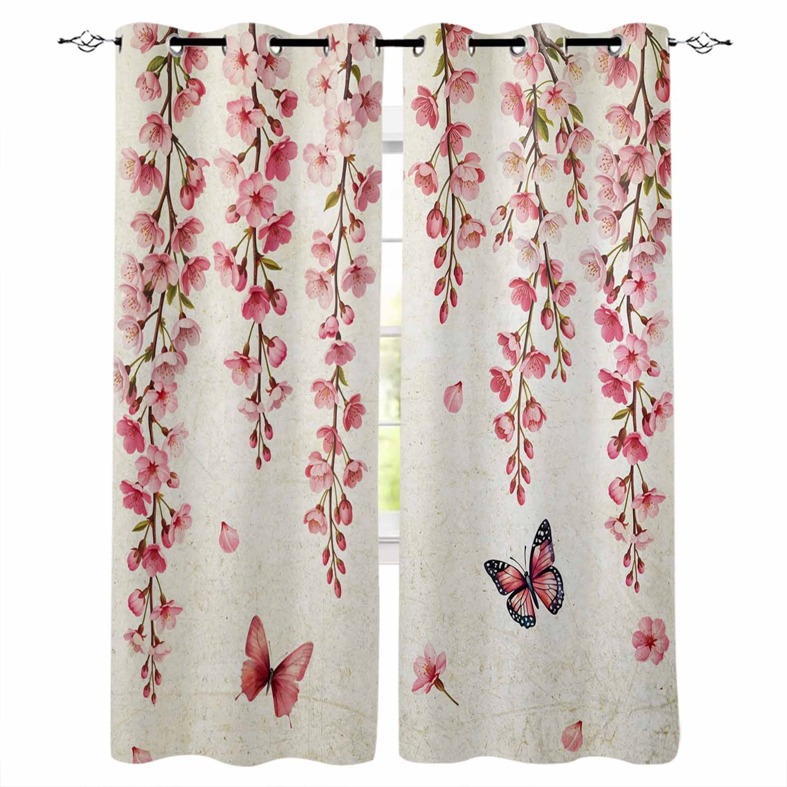 Butterfly Flower Blackout Curtains for Bedroom/Living Room, Thermal ...
