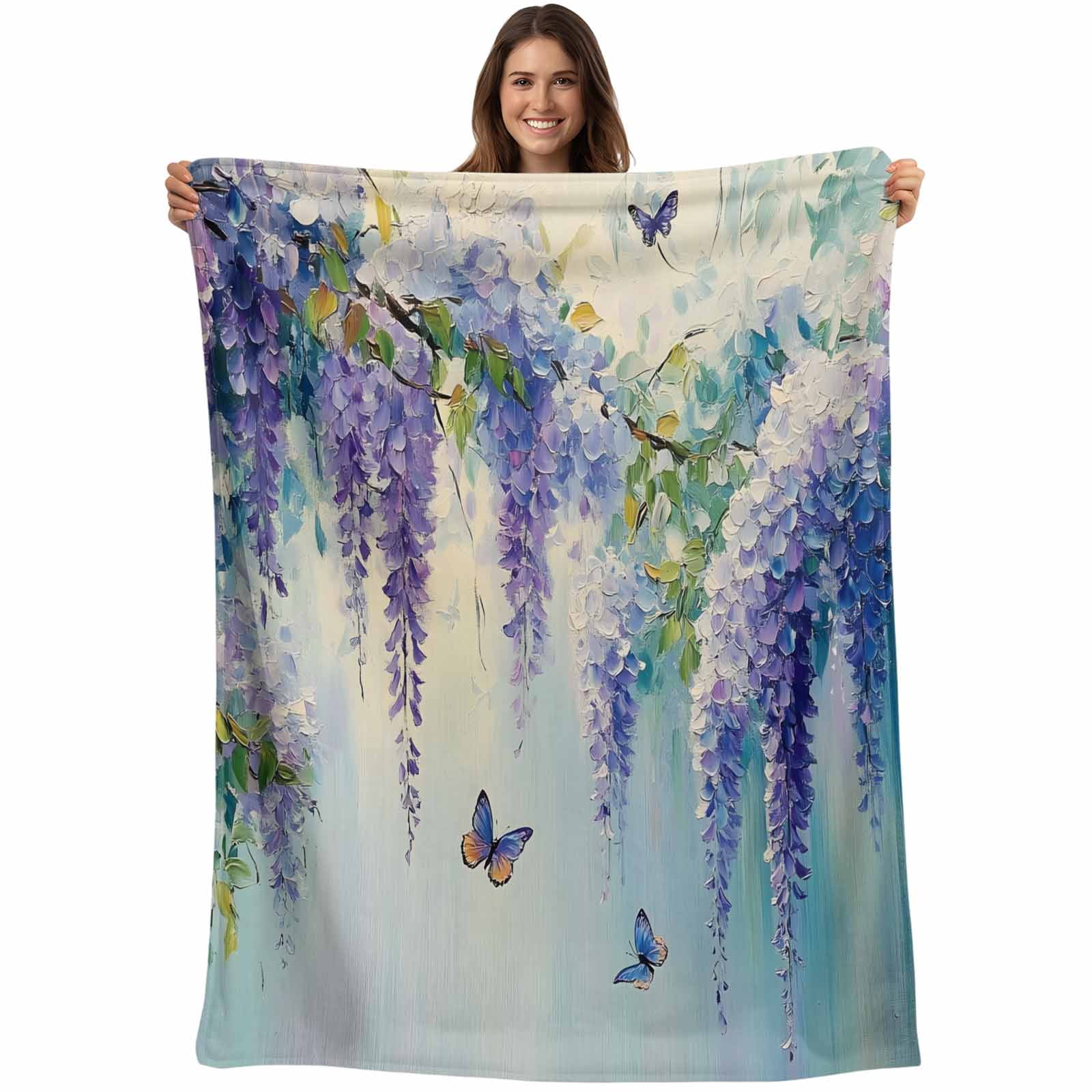 Butterfly Flower Blanket Soft Cozy Warm Throw Blanket for Couch, Plush ...