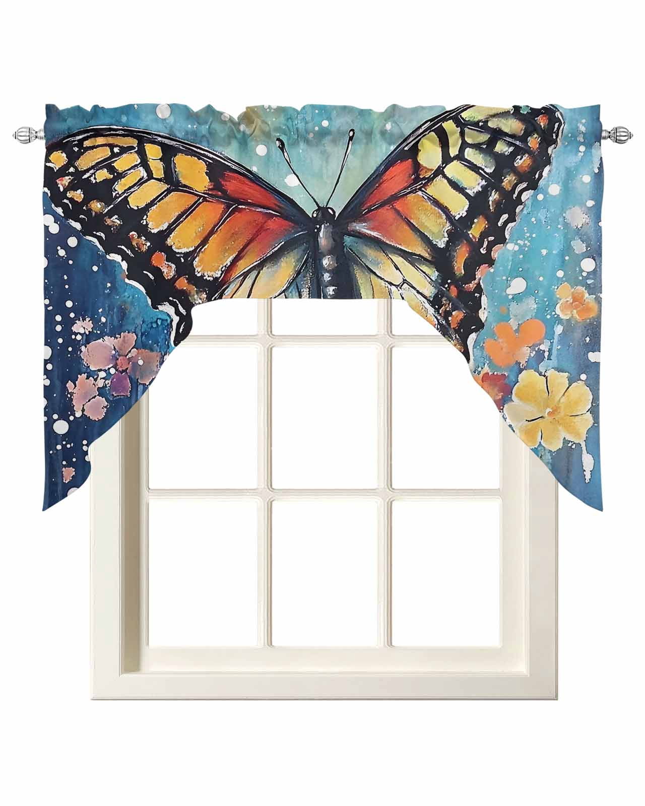 Butterfly Flower Blue Kitchen Curtains Swag Valance for Windows ...